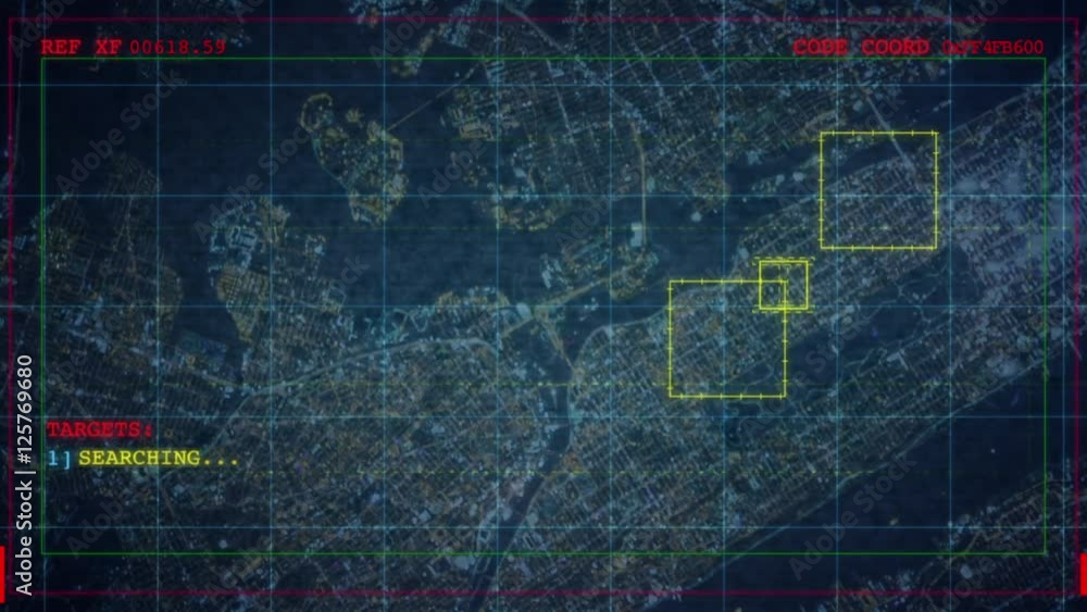 A night aerial reconnaissance using satellite technology showing ...