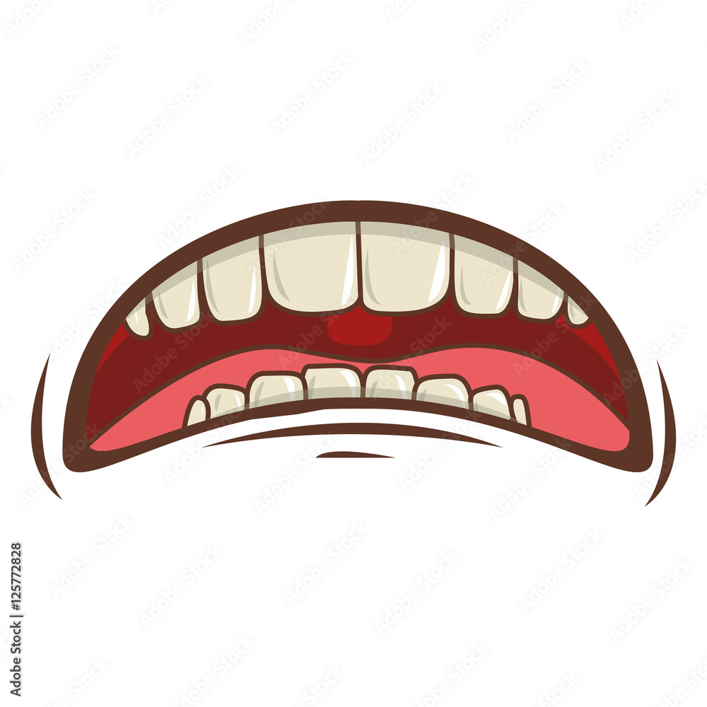 cartoon mouth with teeths with sad expression over white background ...