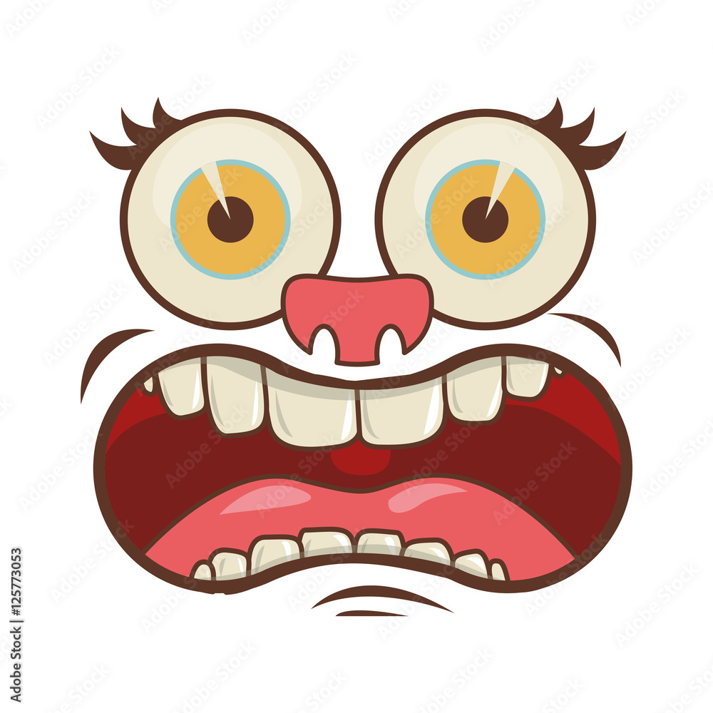 cartoon face with scared expression over white background. colorful ...