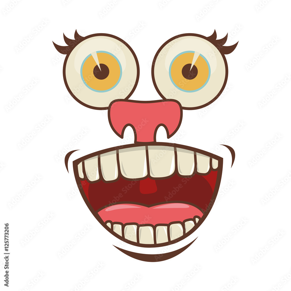 cartoon face with happy expression over white background. colorful ...
