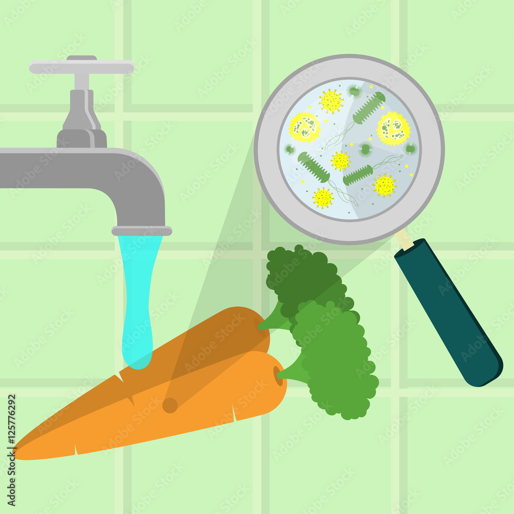 Contaminated carrots being cleaned and washed in a kitchen ...