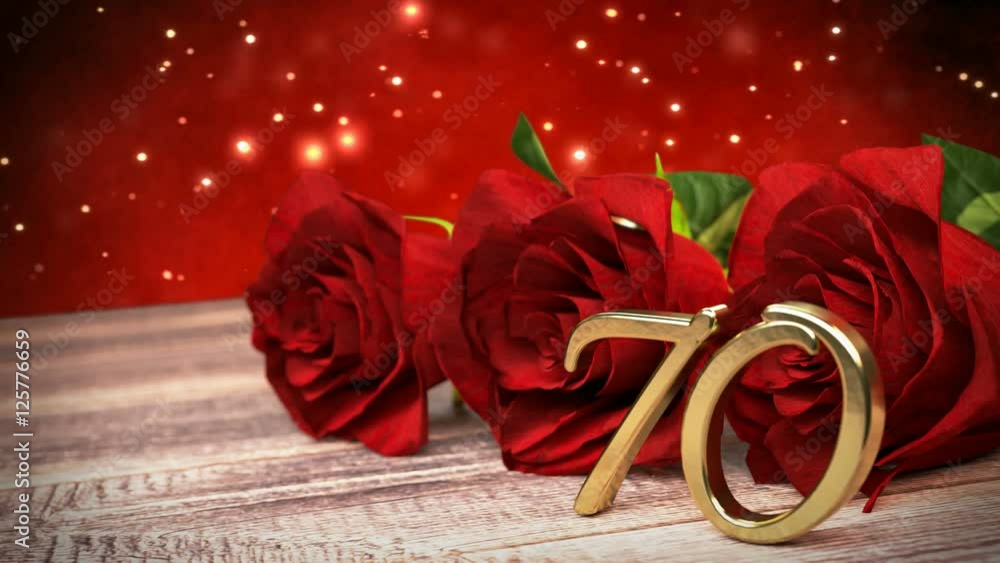 seamless loop birthday background with red roses on wooden desk ...