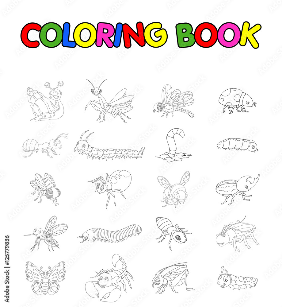 coloring book with collection of insects Stock Illustration | Adobe Stock