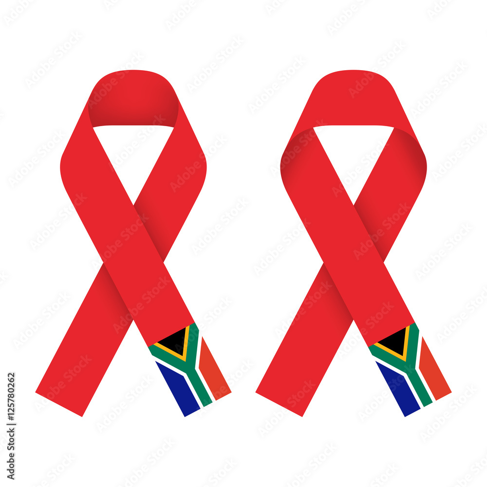 Red ribbon AIDS, HIV icon with South Africa flag concept illustration ...