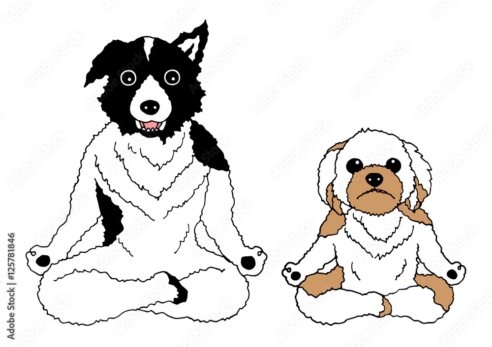 dogs lotus pose yoga chakra, vector drawing hand drawn funny design ...