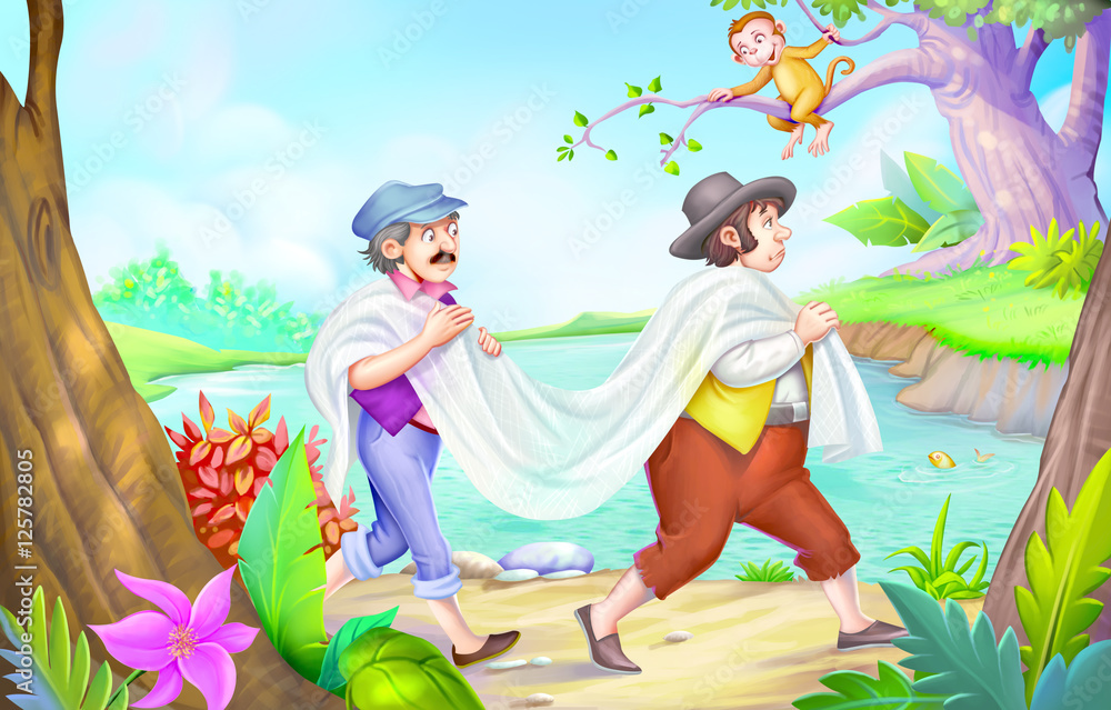 Stock-illustrationen The monkey and the fisherman story (6+7) | Adobe Stock