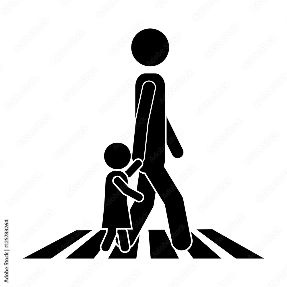 person walking the street with a little kid icon over white background ...