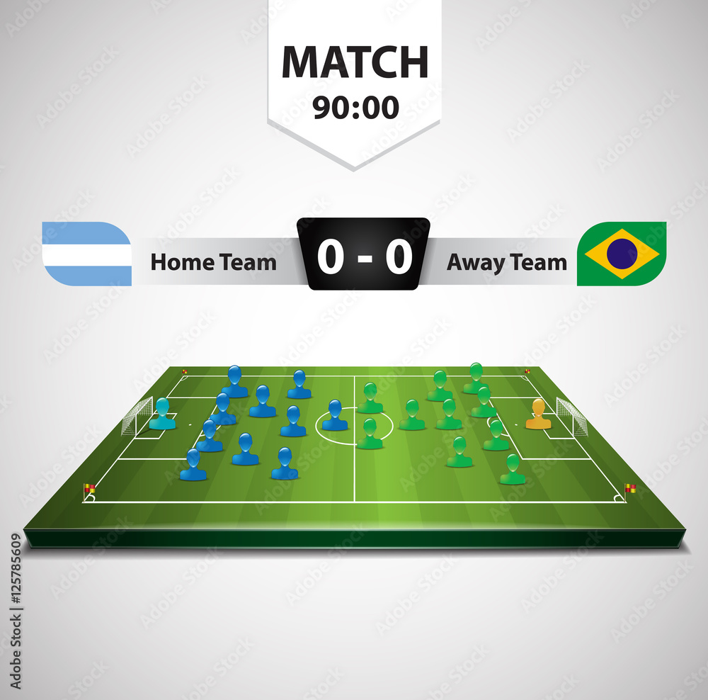 Vector soccer field with scoreboard. Vector illustration symbol and ...