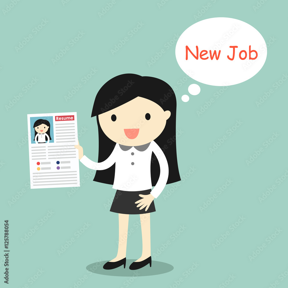 Business concept, Business woman is going to send her resume. Vector ...