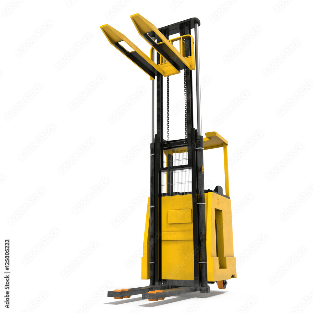 Front view of electric powered forklift isolated on white. 3D ...