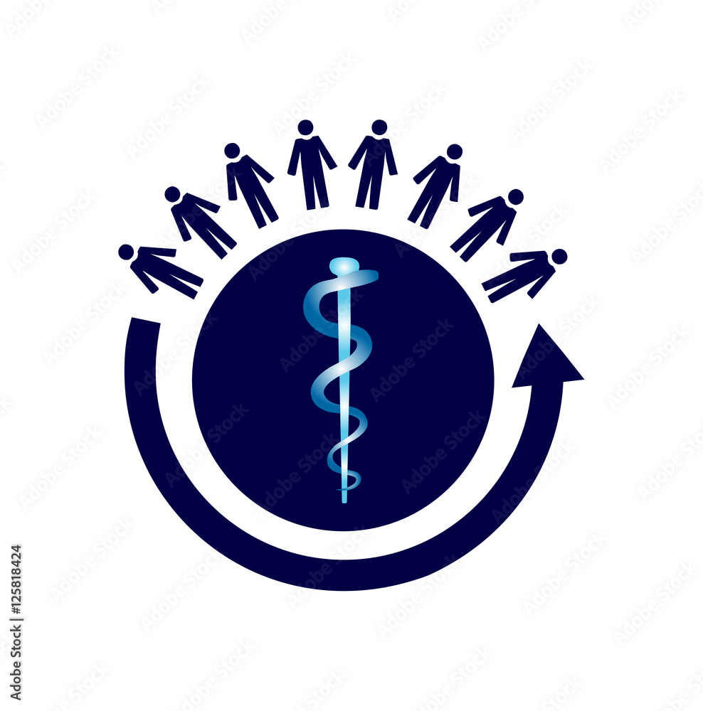 Vector image of a circle of people with the medical symbol rod of ...