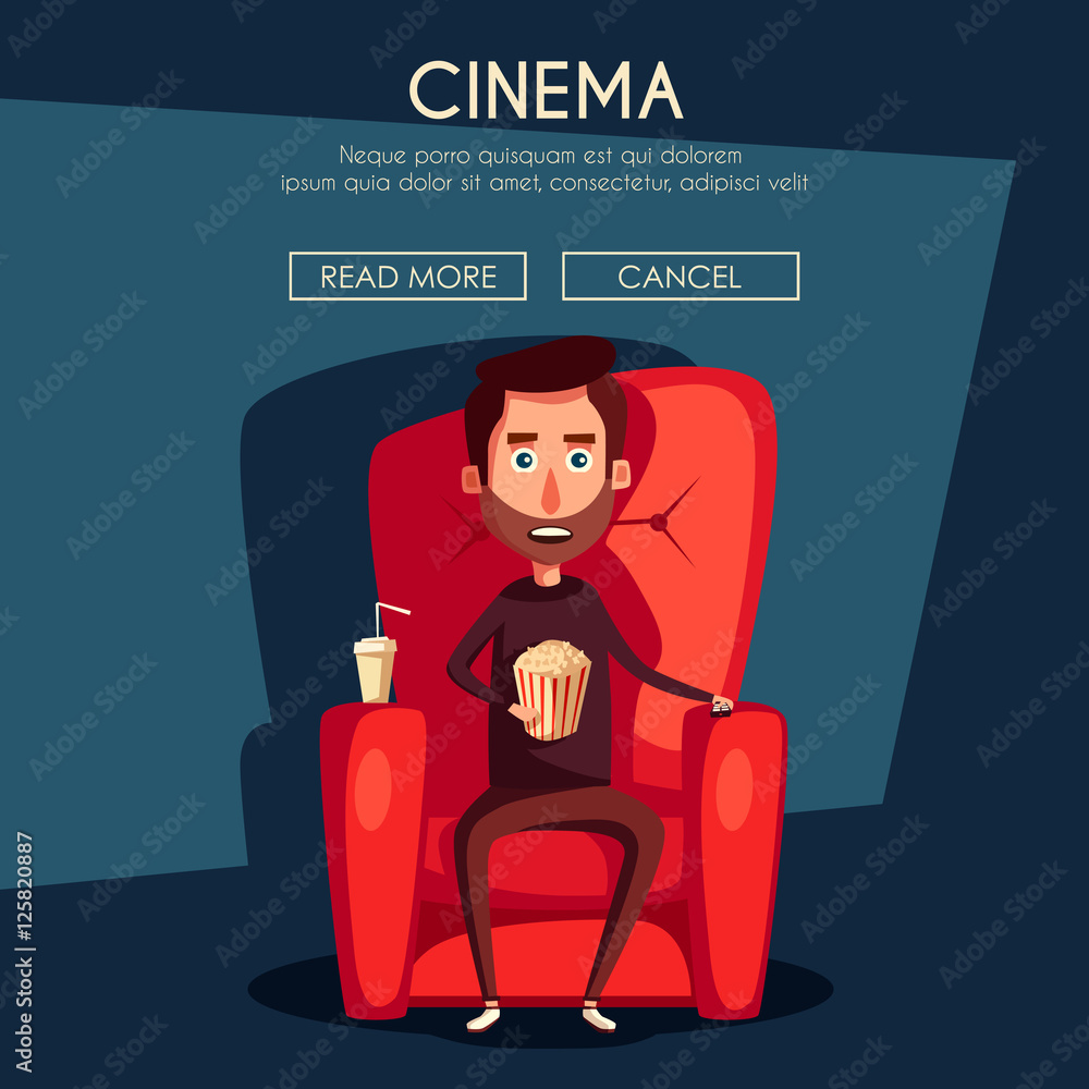 Cinema Time. Home movie watching. Cartoon vector illustration Stock ...