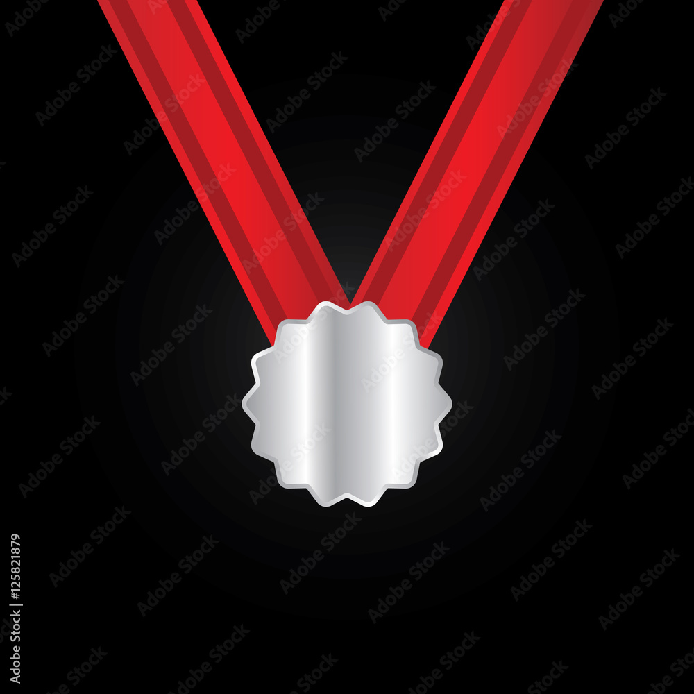 silver medal with red ribbon template Stock Vector | Adobe Stock