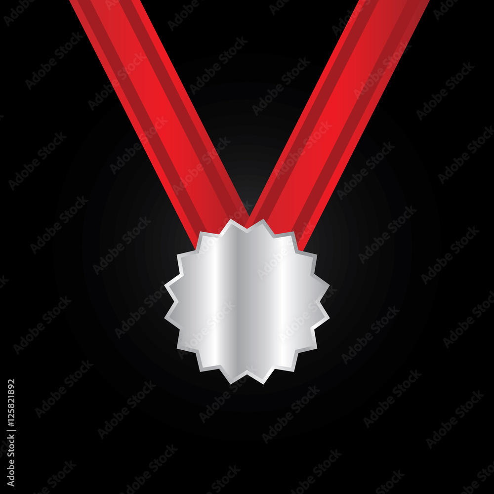 silver medal with red ribbon template Stock Vector | Adobe Stock