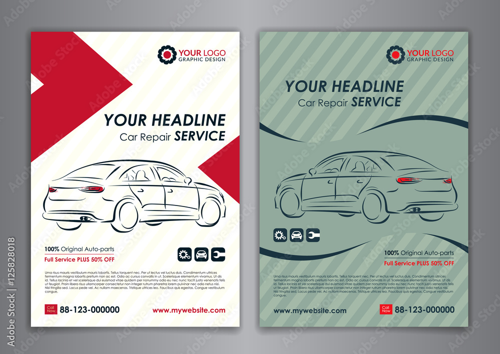 A5, A4 set car repair service business layout templates, automobile ...