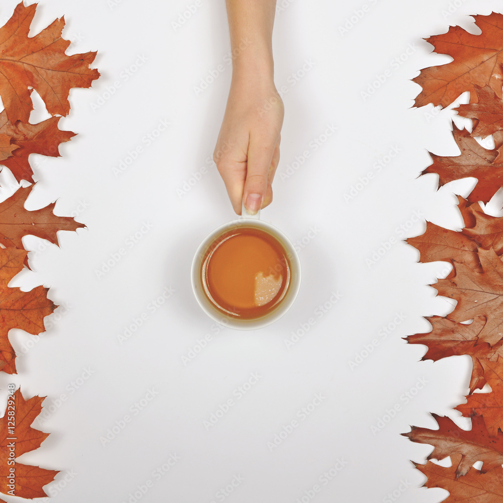 Woman hand holding perfect cup of tea on white background with a Stock ...