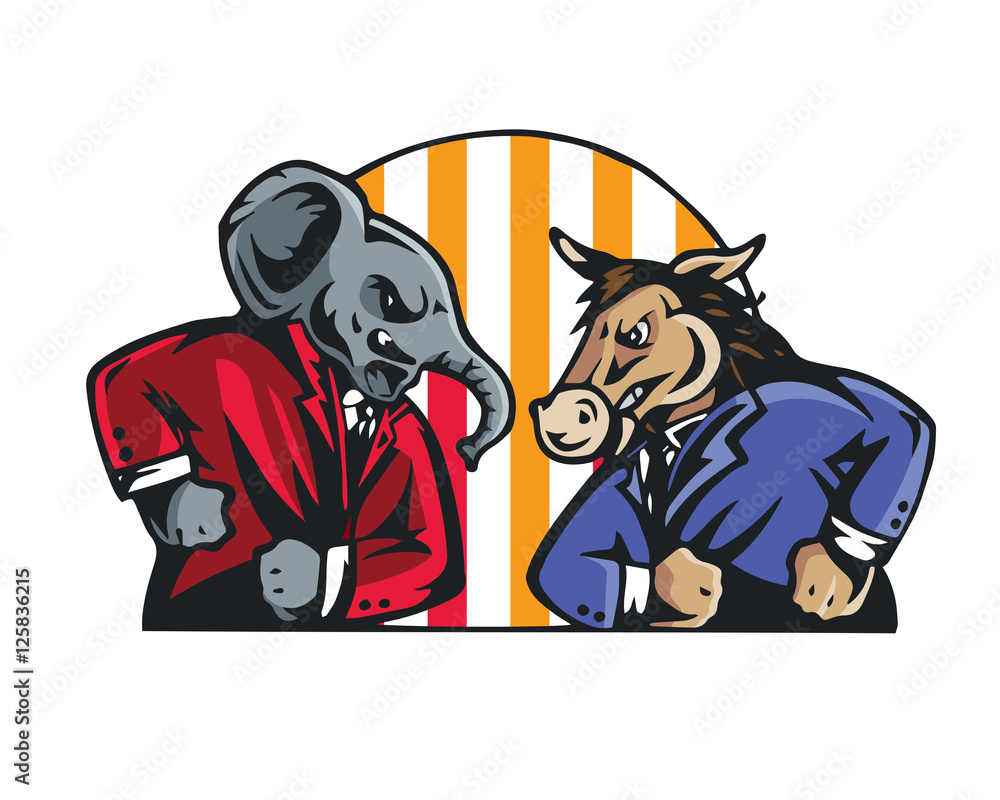 USA Democrat Vs Republican Election Match Cartoon - Debate Night Stock ...