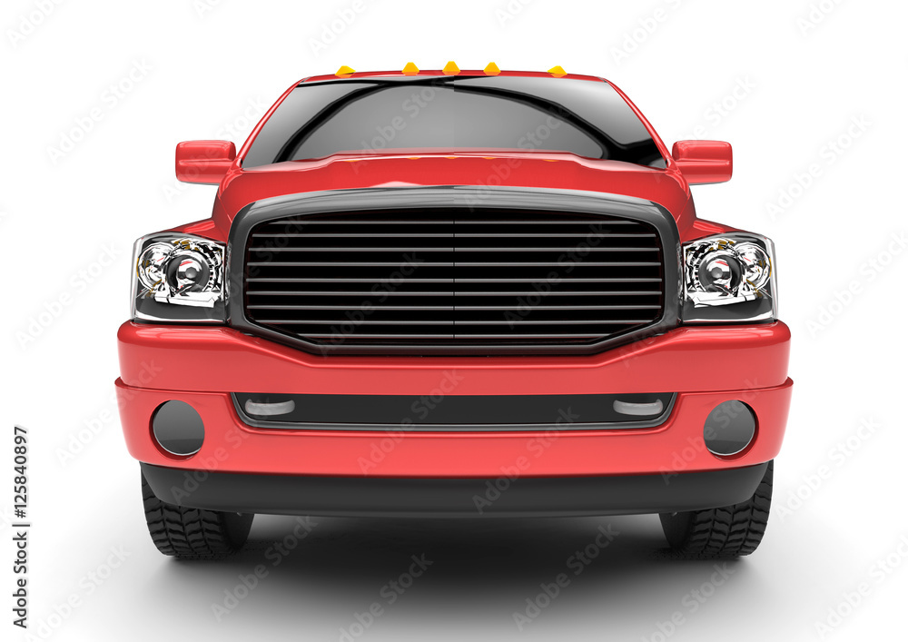 Red commercial vehicle delivery truck with a double cab and a van ...
