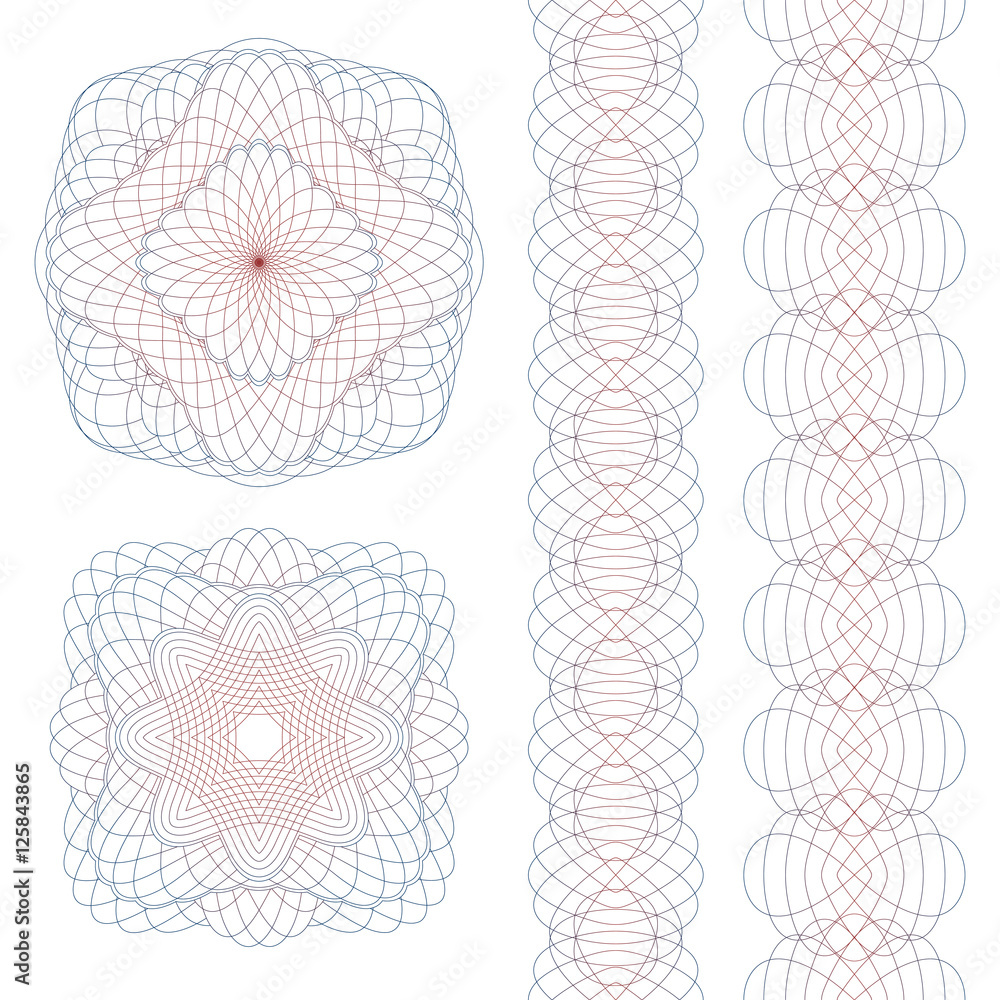 Guilloche borders and rosettes. Set on a white background. Stock Vector ...