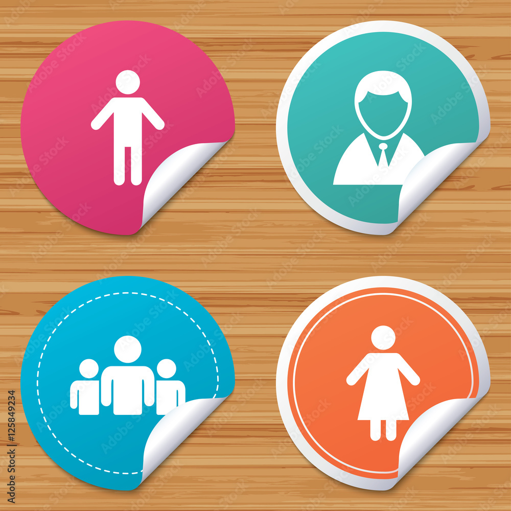 Round stickers or website banners. Businessman person icon. Group of ...