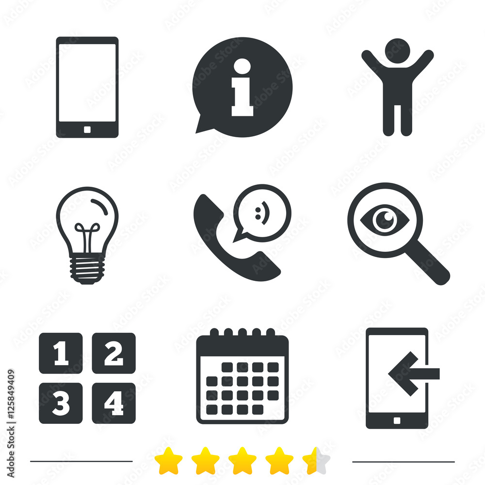 Phone icons. Smartphone incoming call sign. Call center support symbol ...