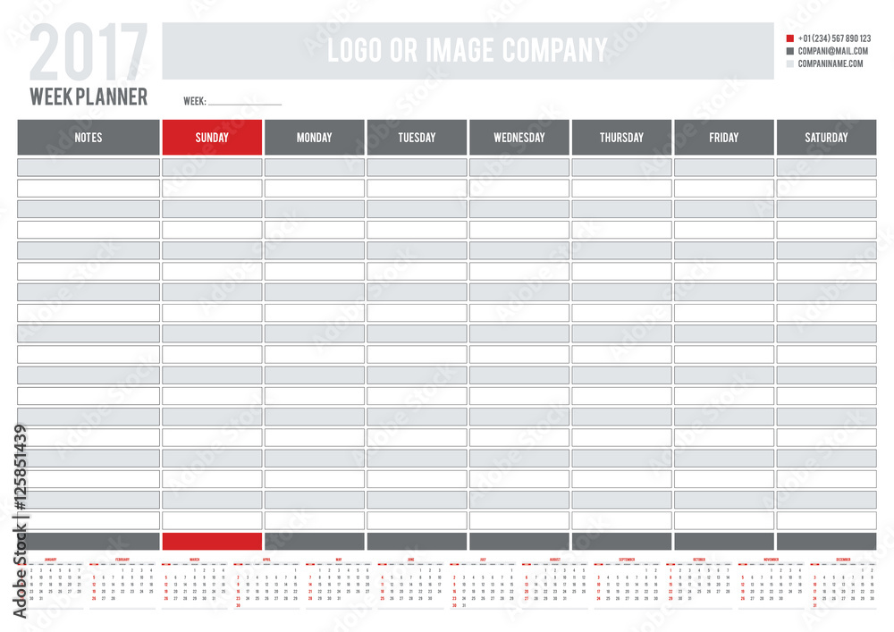 Weekly planner template for companies and private use. Week star Stock ...