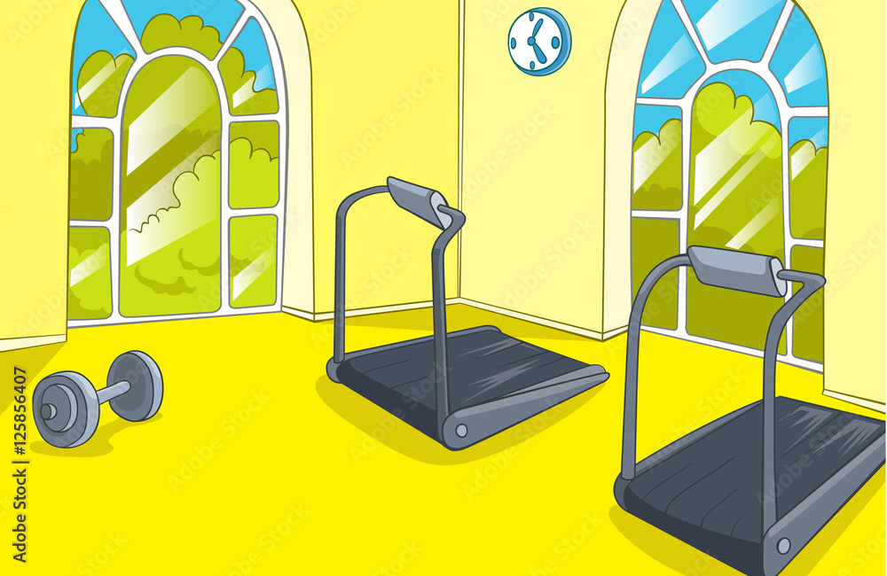 Cartoon background of gym room. Stock Illustration | Adobe Stock