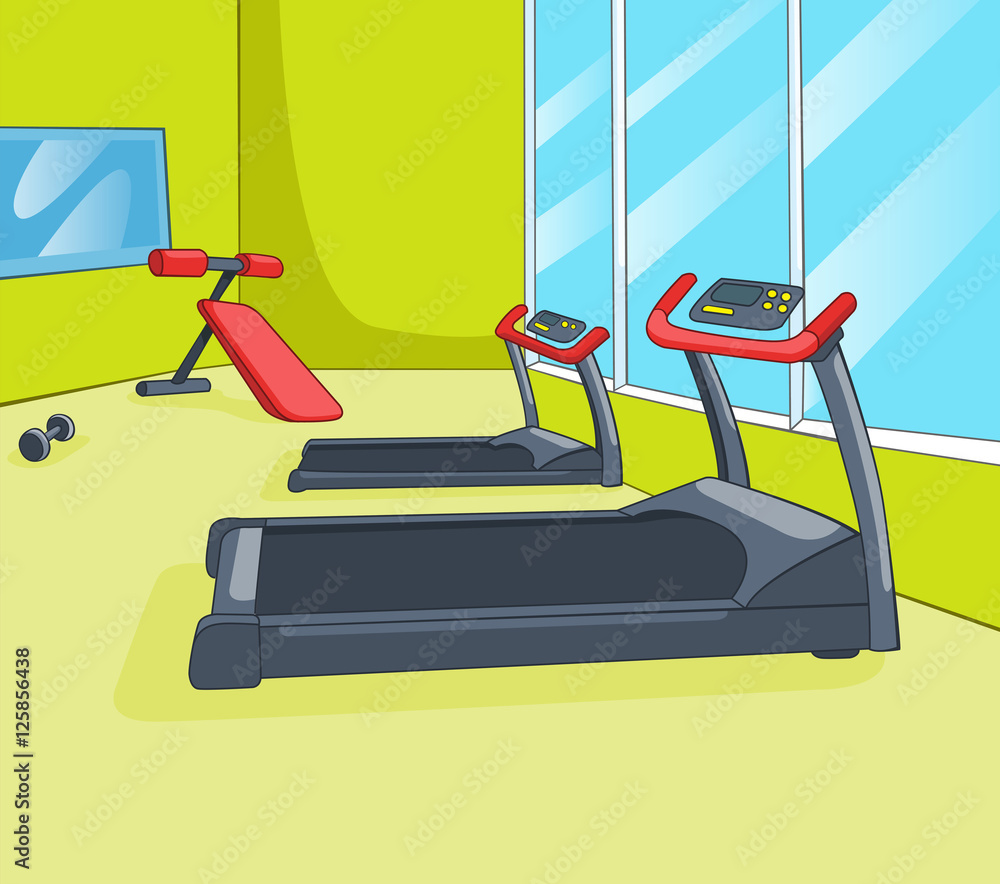 Cartoon background of gym room. Stock Illustration | Adobe Stock