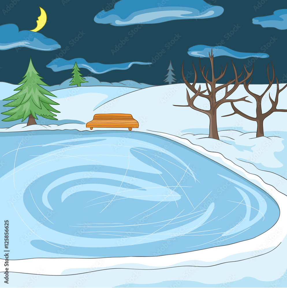 Cartoon background of outdoor skating rink. Stock Illustration | Adobe ...
