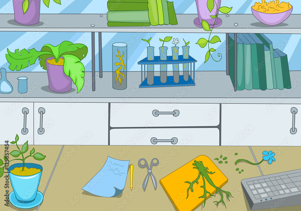 Cartoon background of chemical laboratory. Stock Illustration | Adobe Stock