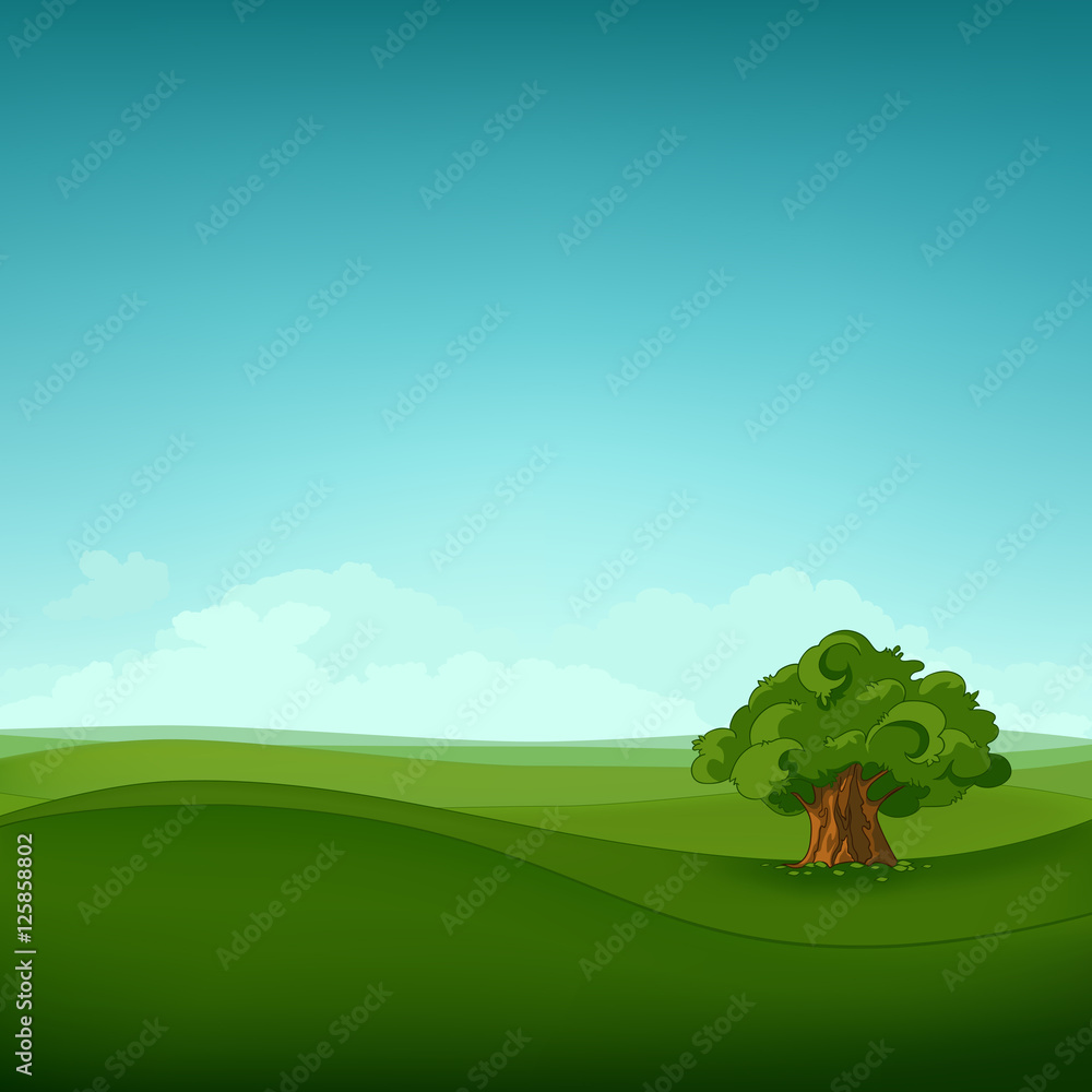 Cartoon background of summer field landscape. Stock Illustration ...