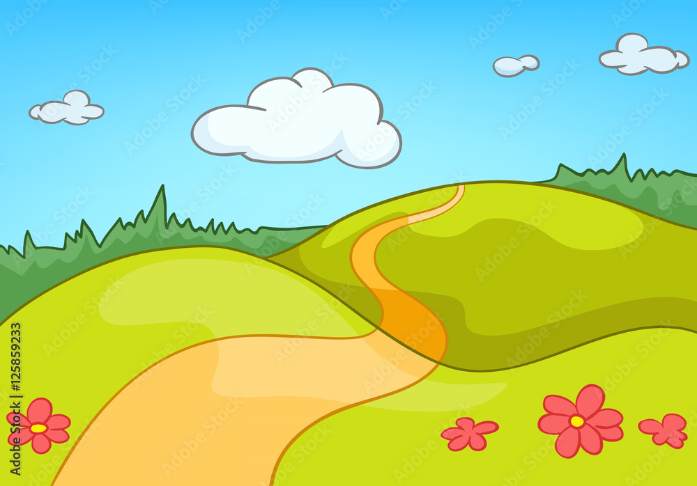 Cartoon background of countryside summer landscape Stock Illustration ...