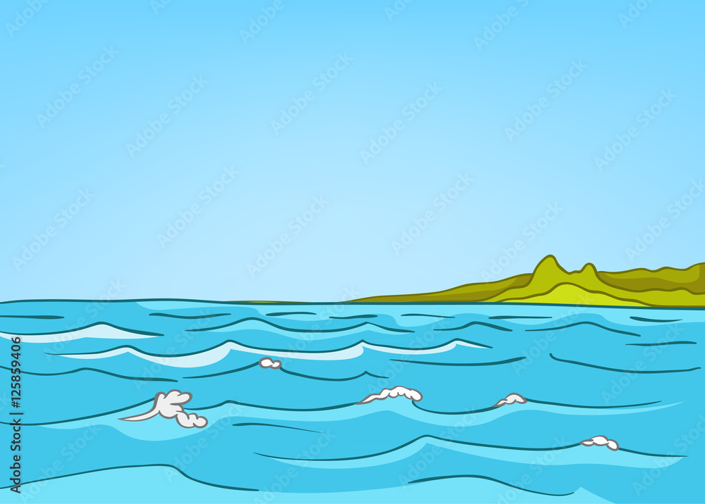Cartoon background of sea landscape. Stock Illustration | Adobe Stock