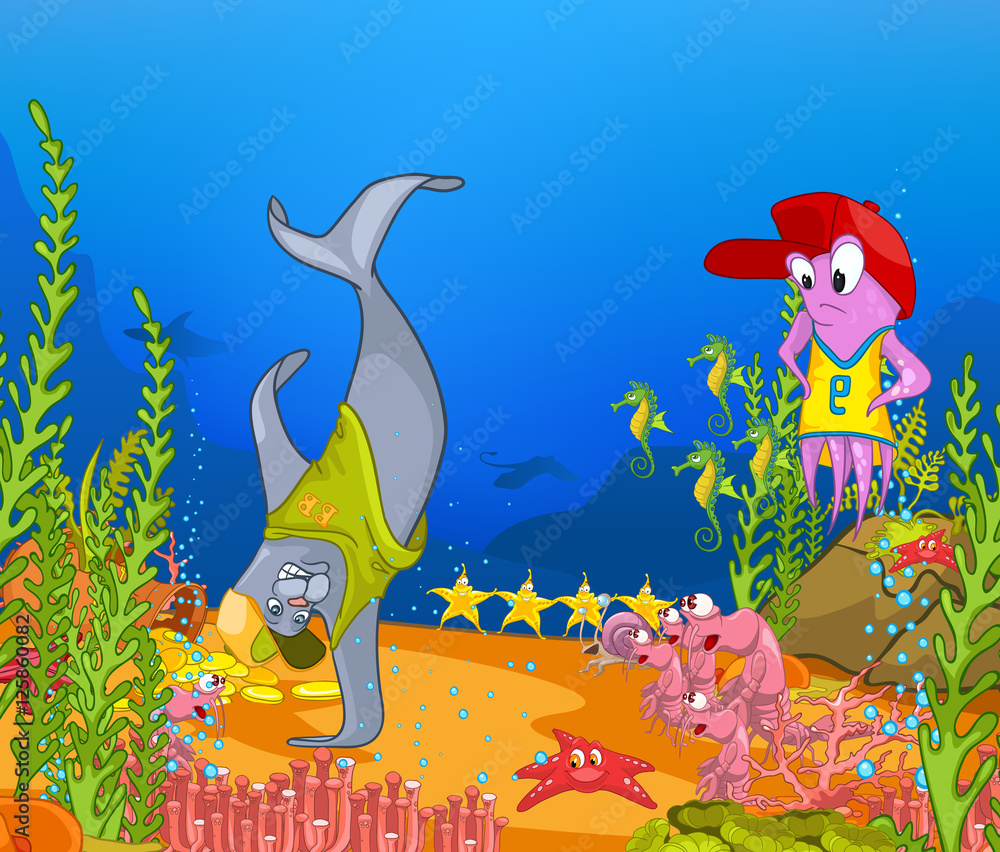 Cartoon background of underwater life. Stock Illustration | Adobe Stock