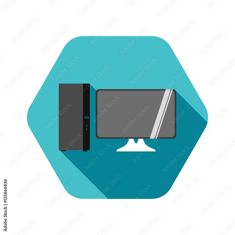Vector hexagon icon of desktop computer with monitor on the turquoise ...