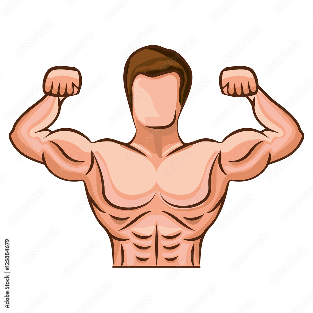 cartoon Man bodybuilding muscles over white background. isolated flat ...