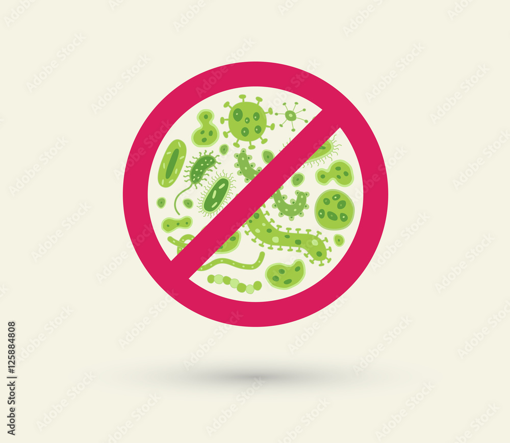 Antibacterial sign with green bacteria illustrations. Isolated vector ...