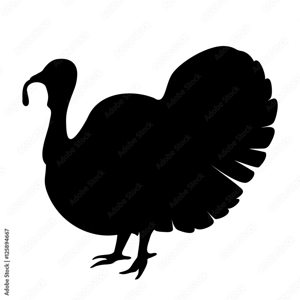 Vector black silhouette of a turkey isolated on a white background ...