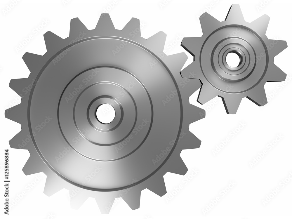Two interlocking cogwheels on front view Stock Illustration | Adobe Stock