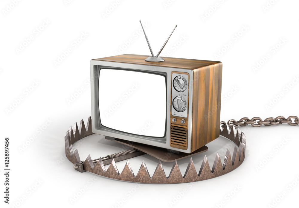 Concept of TV dependence. TV in the trap. TV as trap for crowd. Stock ...