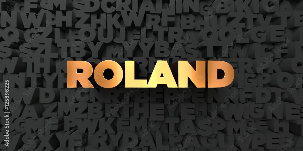 Roland - Gold text on black background - 3D rendered royalty free stock ...