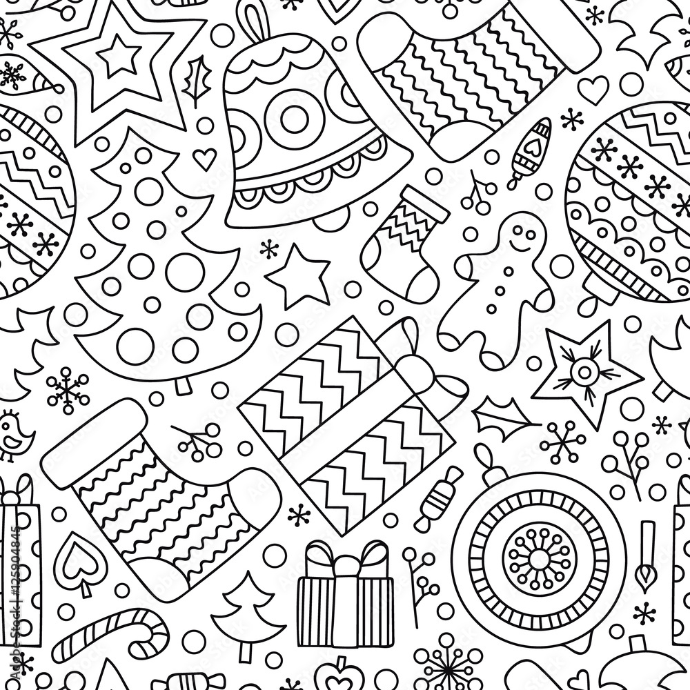 Christmas elements. Vector seamless pattern with winter holiday objects ...