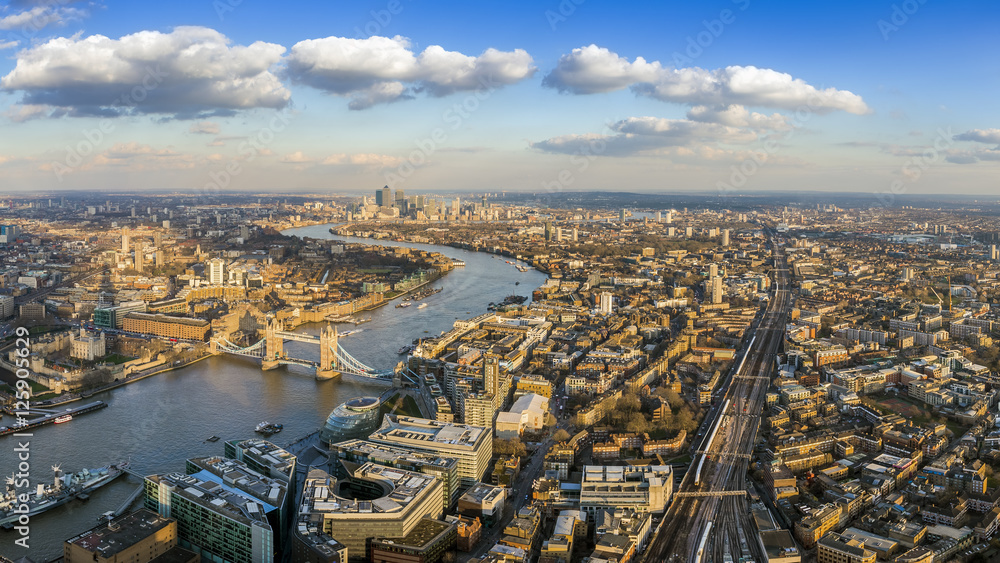 London, England - Panoramic aerial view of London with the famous Tower ...