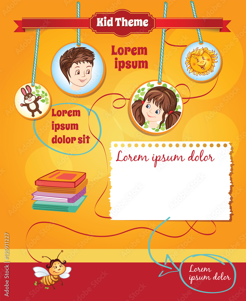 Orange background for kid template with cartoon illustrations Stock ...