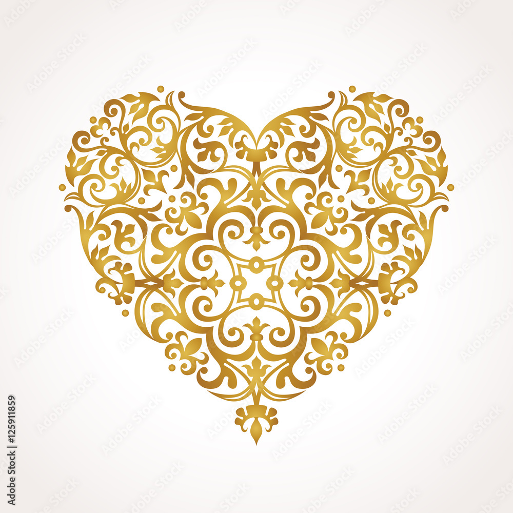 Golden vector heart in Victorian style. Stock Vector | Adobe Stock