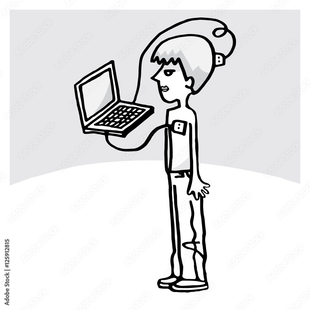 computer brain and heart man cartoon vector character Stock ...