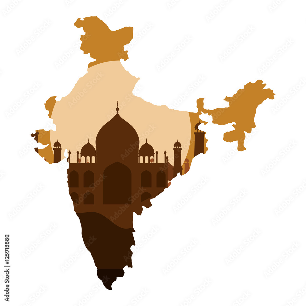 republic of india country map in indian building colors icon over white ...