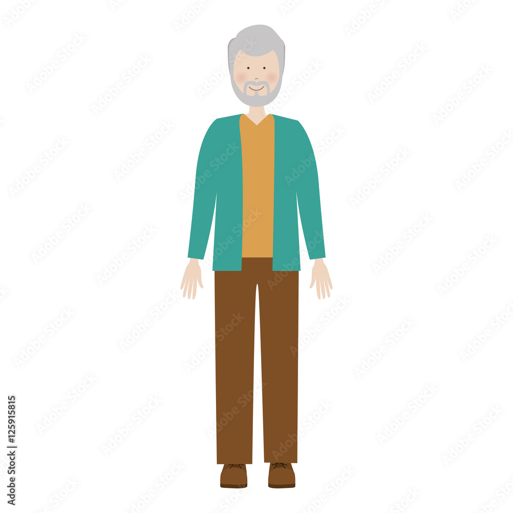 cartoon old man smiling with beautiful clothes over white background ...
