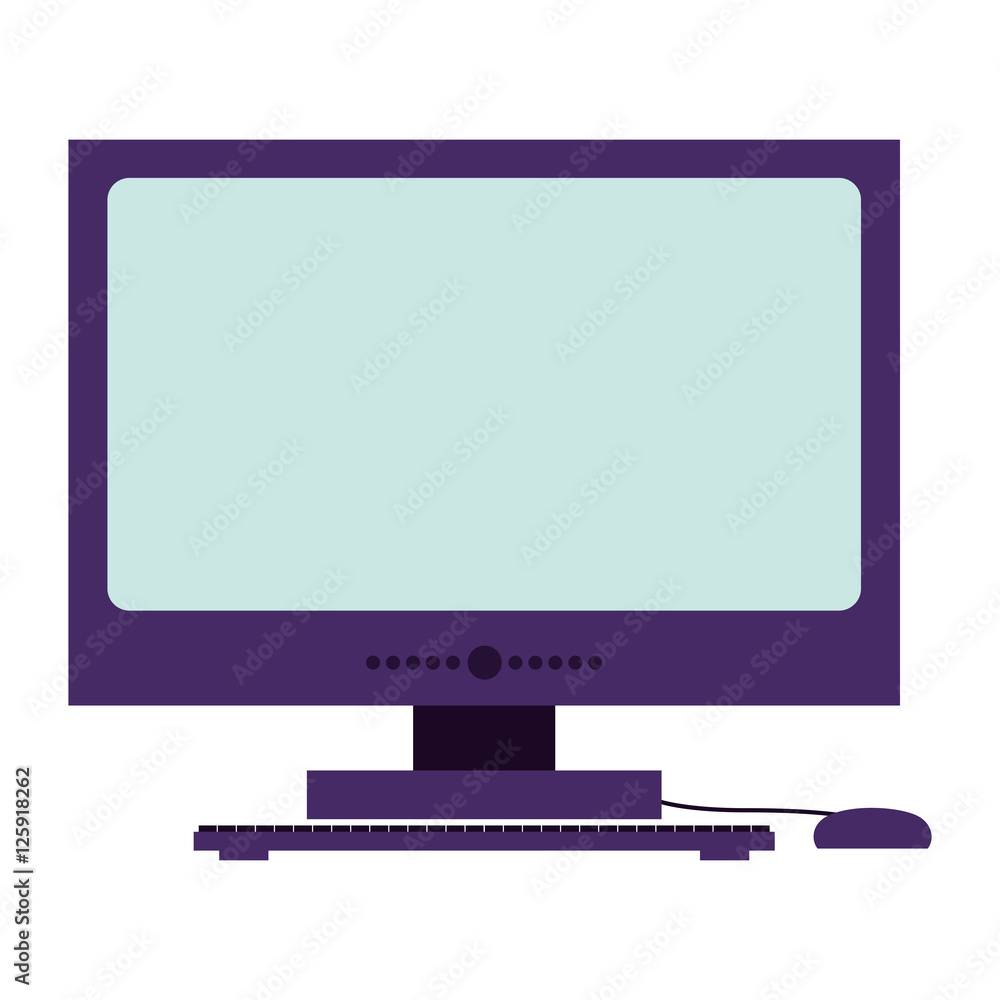 purple monitor computer with keyboard and mouse over white background ...