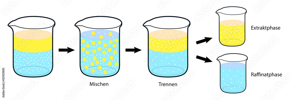 Schema der Flüssig-Flüssig-Extraktion im Becherglas Stock-Illustration ...